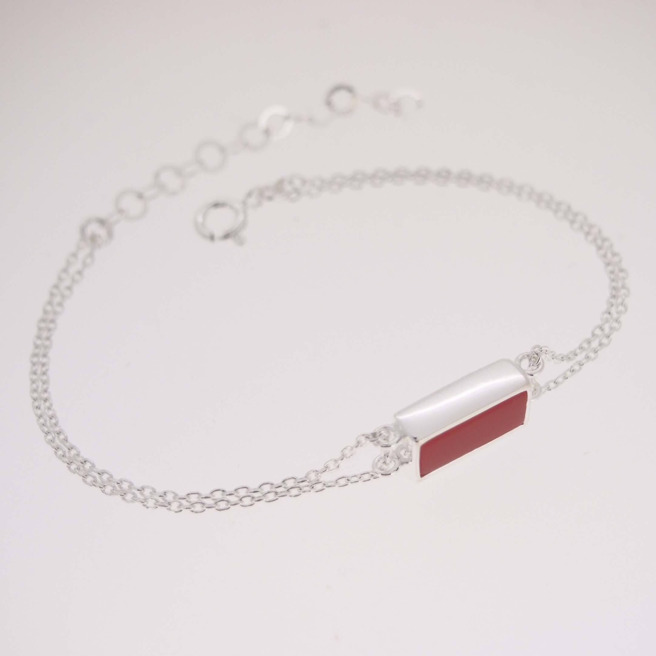 Bracelet argent motif rectangle avec corail rouge. - La Taillerie Du Corail