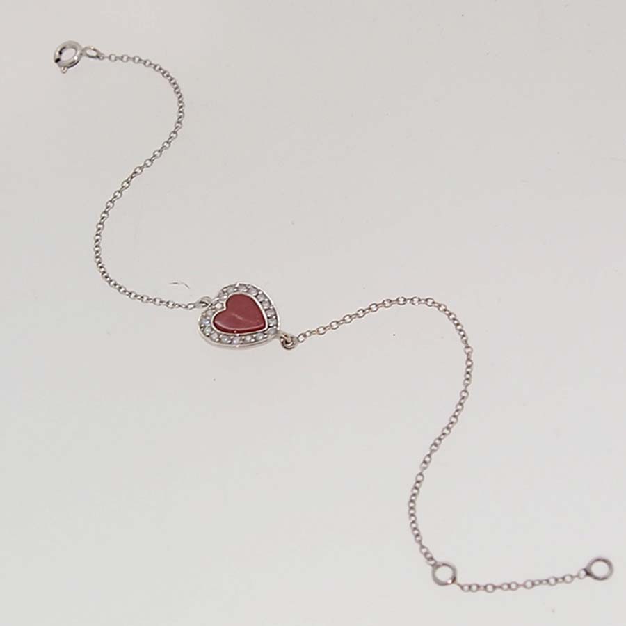 Bracelet or blanc 18k coeur corail rouge et diamants - La Taillerie Du ...